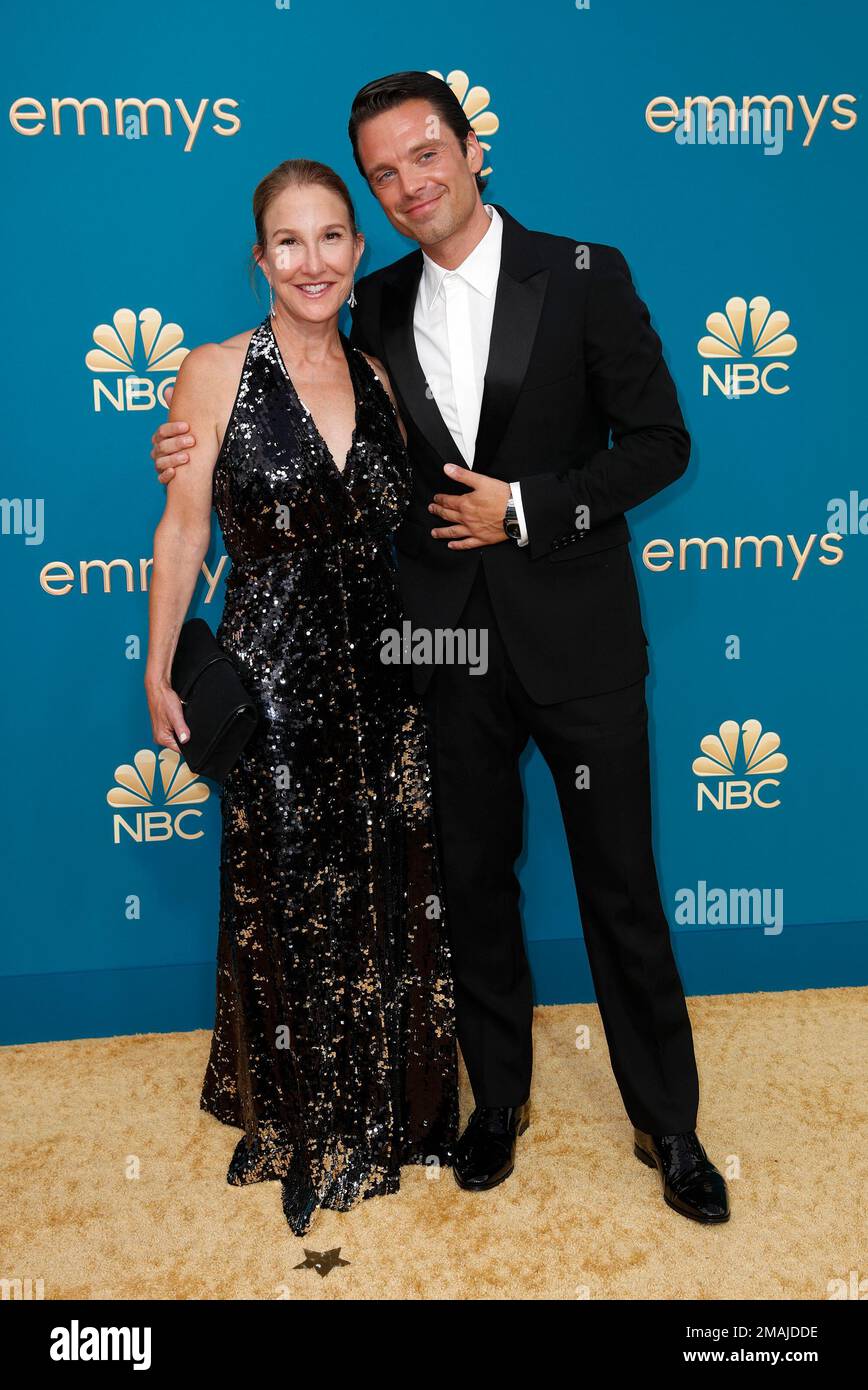 Emily Gerson Saines, left, and Sebastian Stan arrive at the 74th Emmy ...