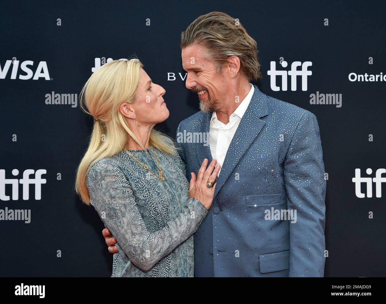 Ethan Hawke, right, and wife Ryan Hawke attend the premiere of "Raymond ...
