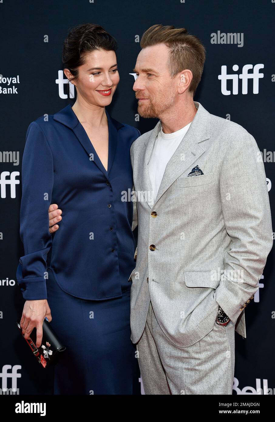 Ewan McGregor, right, and wife Mary Elizabeth Winstead attend the premiere of "Raymond & Ray" at ...