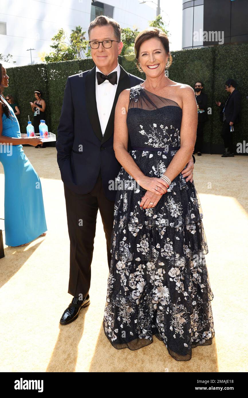Stephen Colbert, left, and Evie Colbert arrive at the 74th Emmy Awards ...