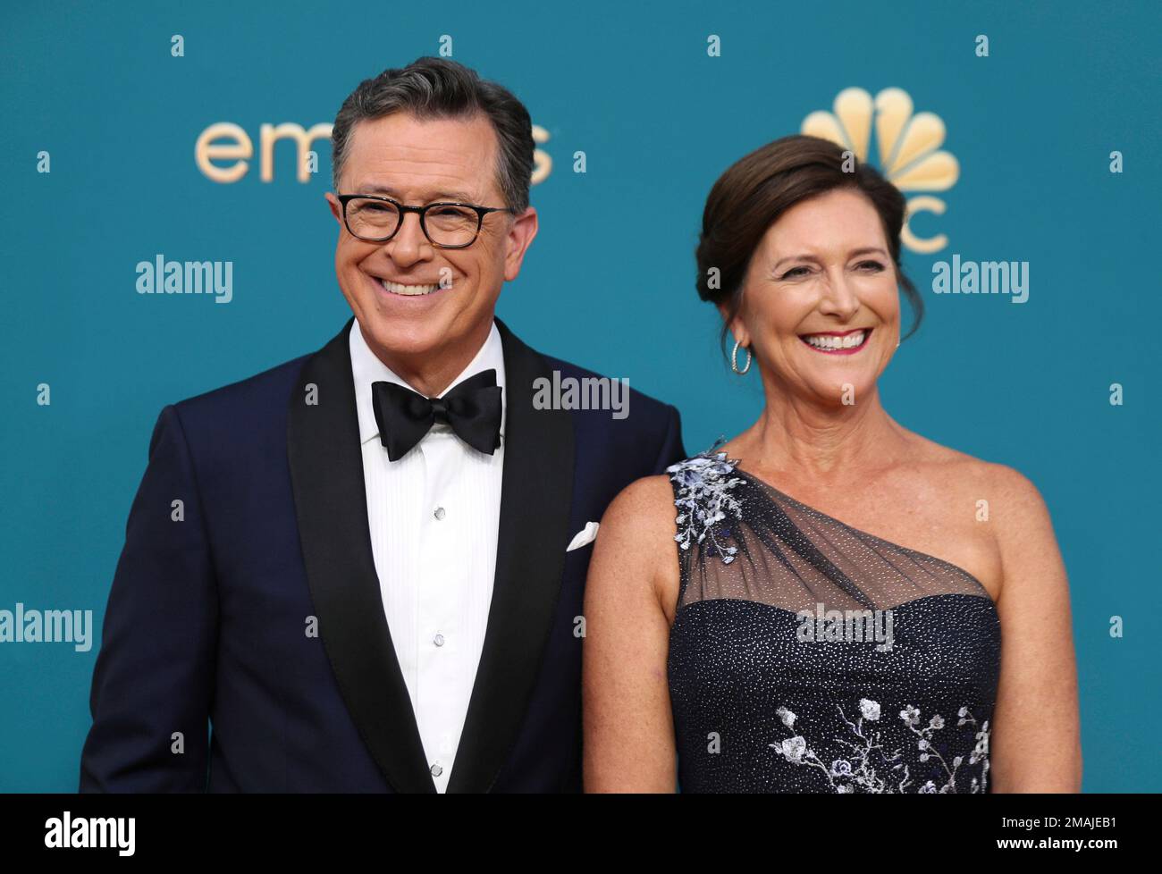 Stephen Colbert, left, and Evie Colbert arrive at the 74th Emmy Awards ...