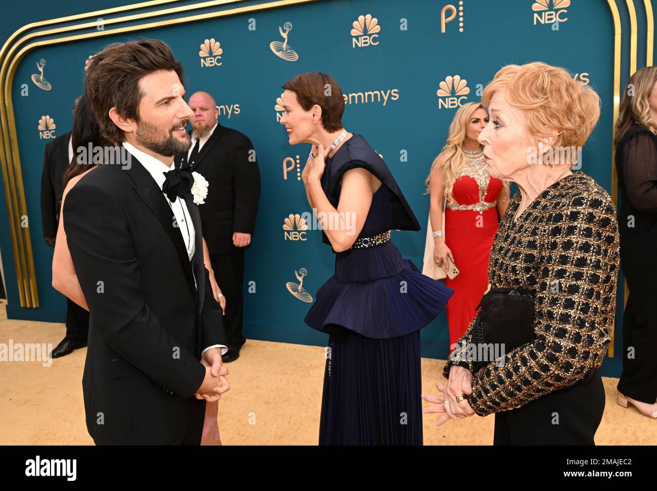 Adam Scott, left, Sarah Paulson, Holland Taylor arrives at the 74th ...