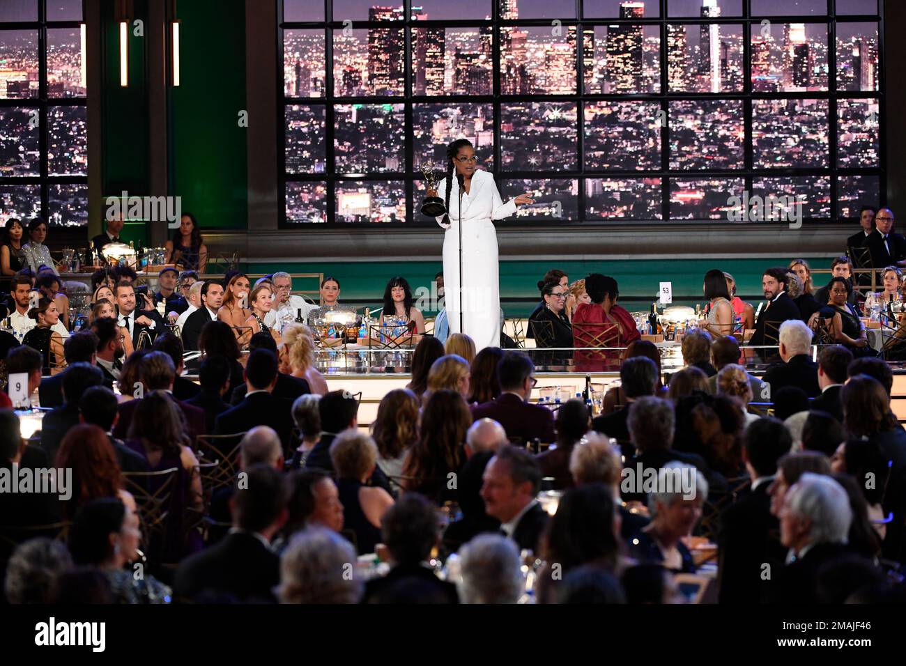 Oprah Winfrey speaks on stage at the 74th Emmy Awards on Monday, Sept ...