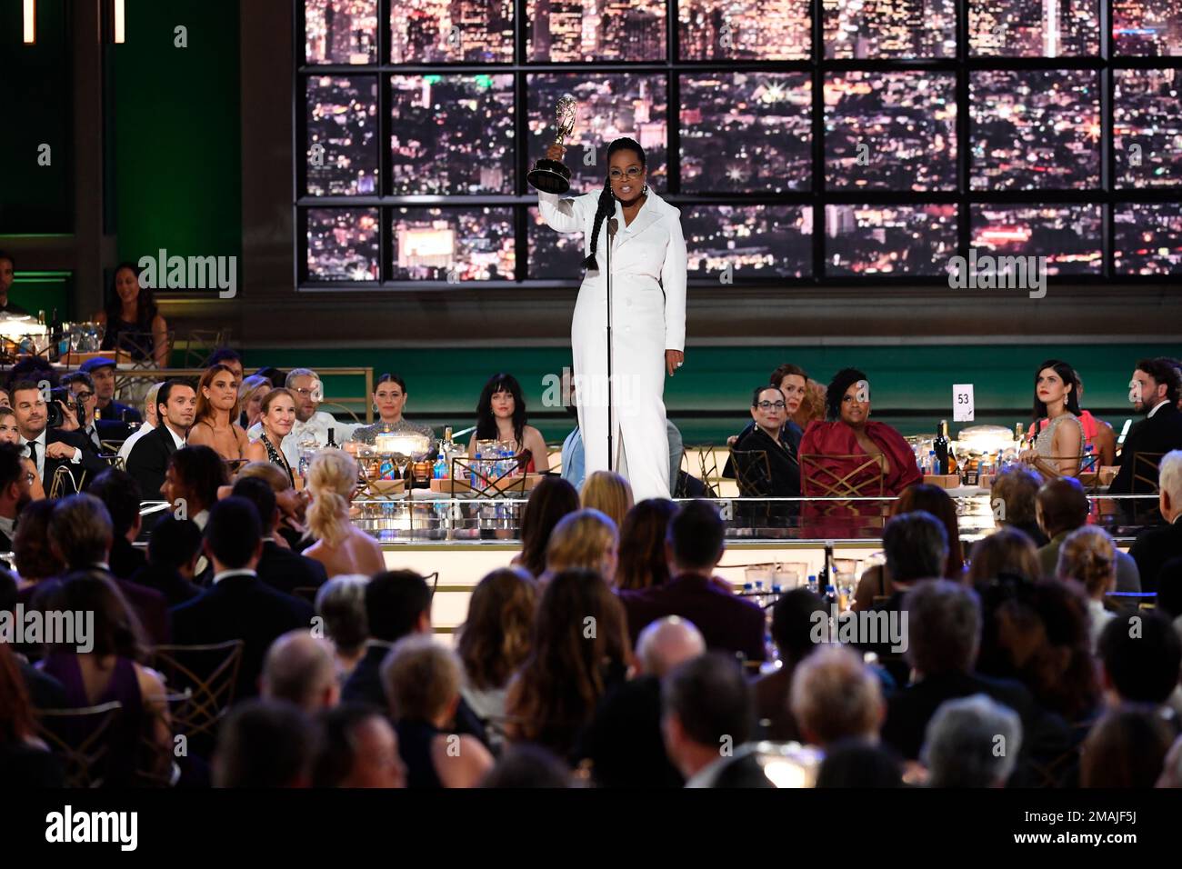 Oprah Winfrey speaks on stage at the 74th Emmy Awards on Monday, Sept ...