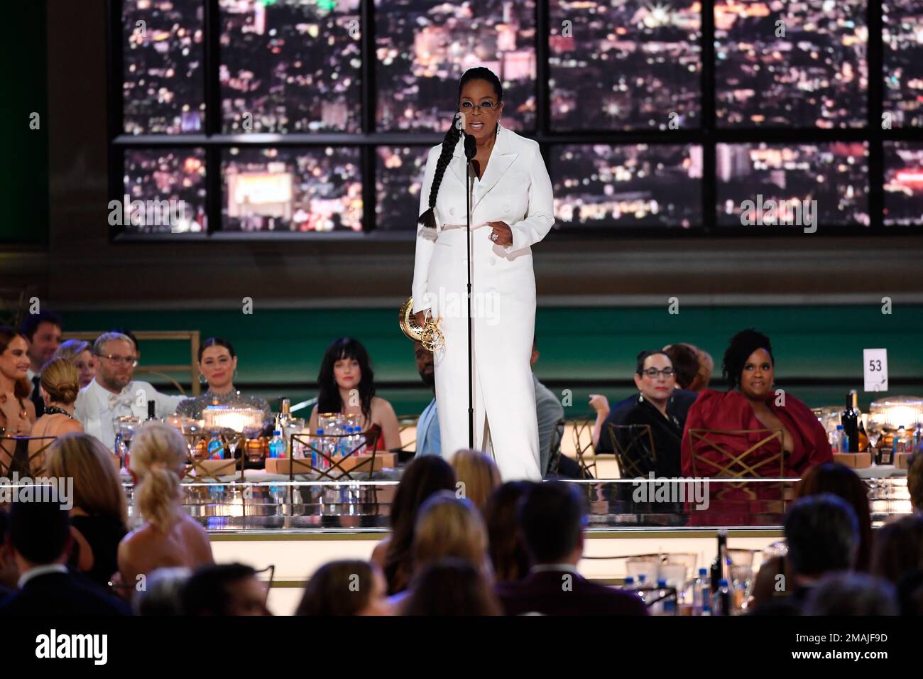 Oprah Winfrey speaks on stage at the 74th Emmy Awards on Monday, Sept ...