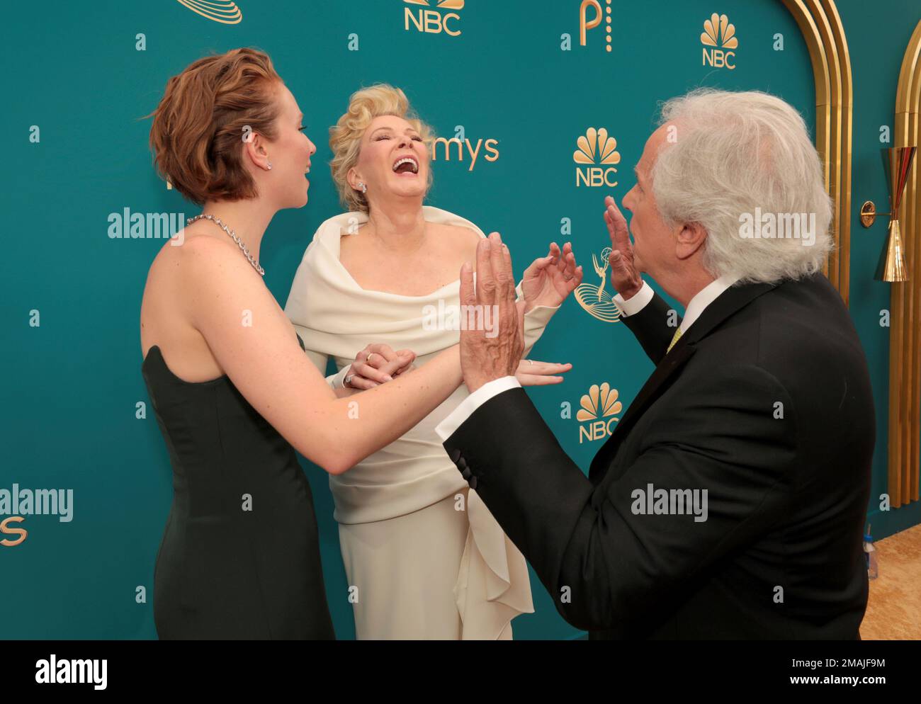 Hannah Einbinder, from left, Jean Smart and Henry Winkler arrive at the ...