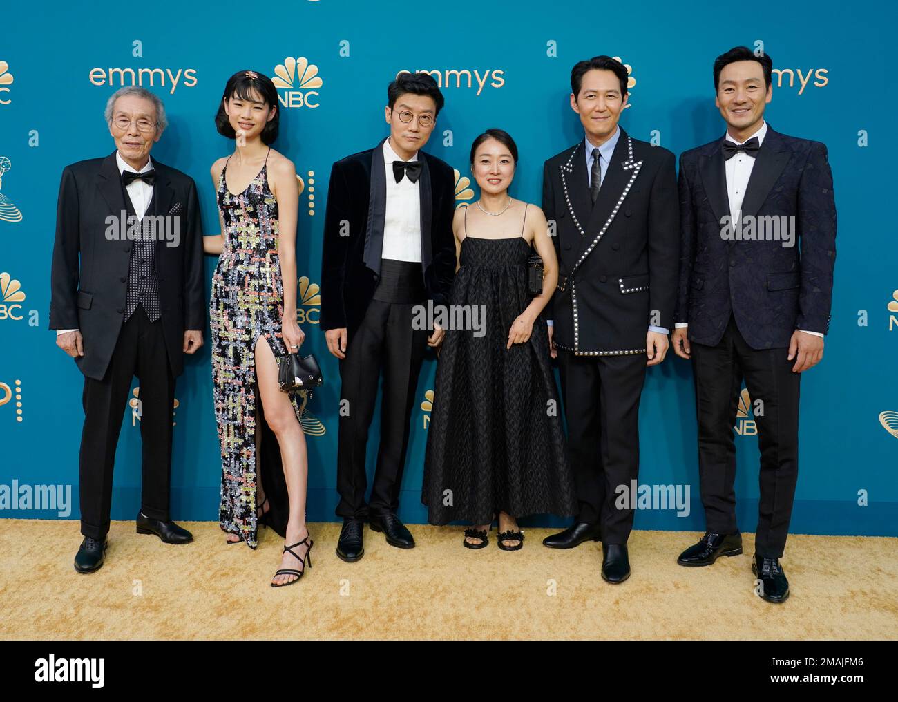 O Yeong-su, from left, Jung Ho-yeon, Hwang Dong-hyuk, Kim Ji-yeon, Lee ...