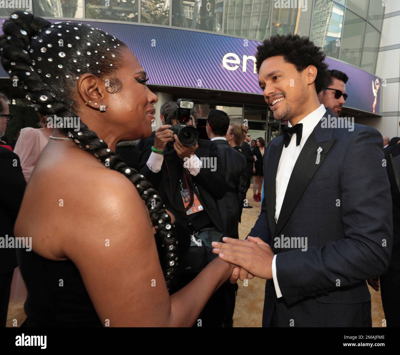 Sheryl Lee Ralph, left, and Trevor Noah arrive at the 74th Emmy Awards ...