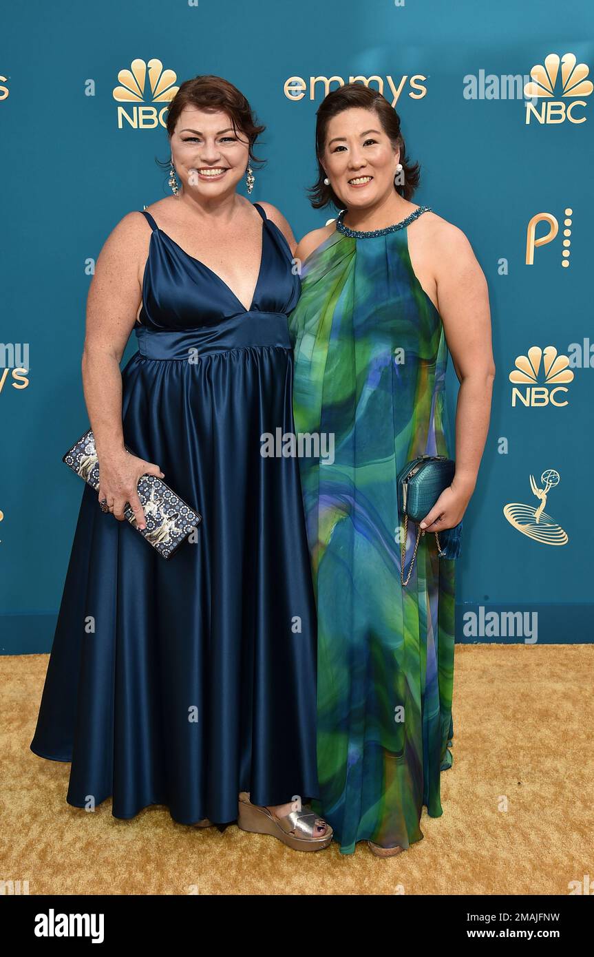 Tanya Michnevich, left, and Jean Marie Cho arrive at the 74th Emmy ...