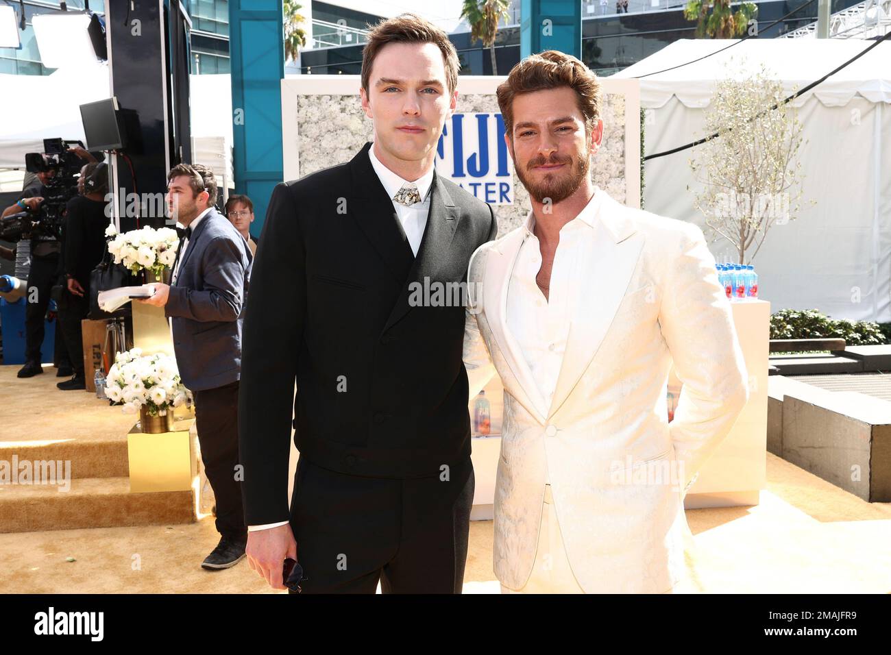 Nicholas Hoult, left, and Andrew Garfield arrive at the 74th Emmy ...