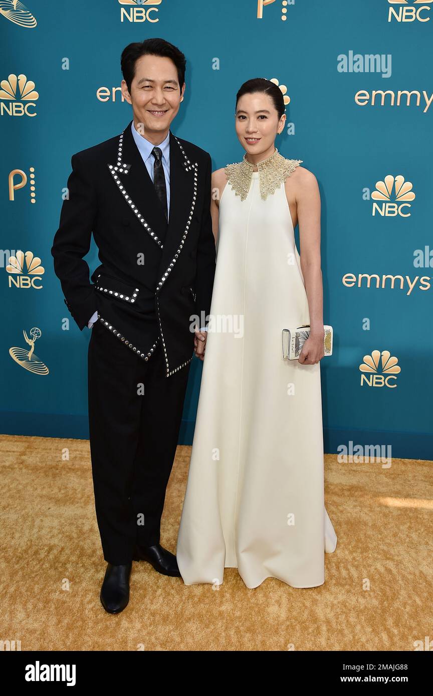 Lee Jung-jae, left, and Lim Se-ryung arrive at the 74th Emmy Awards on ...