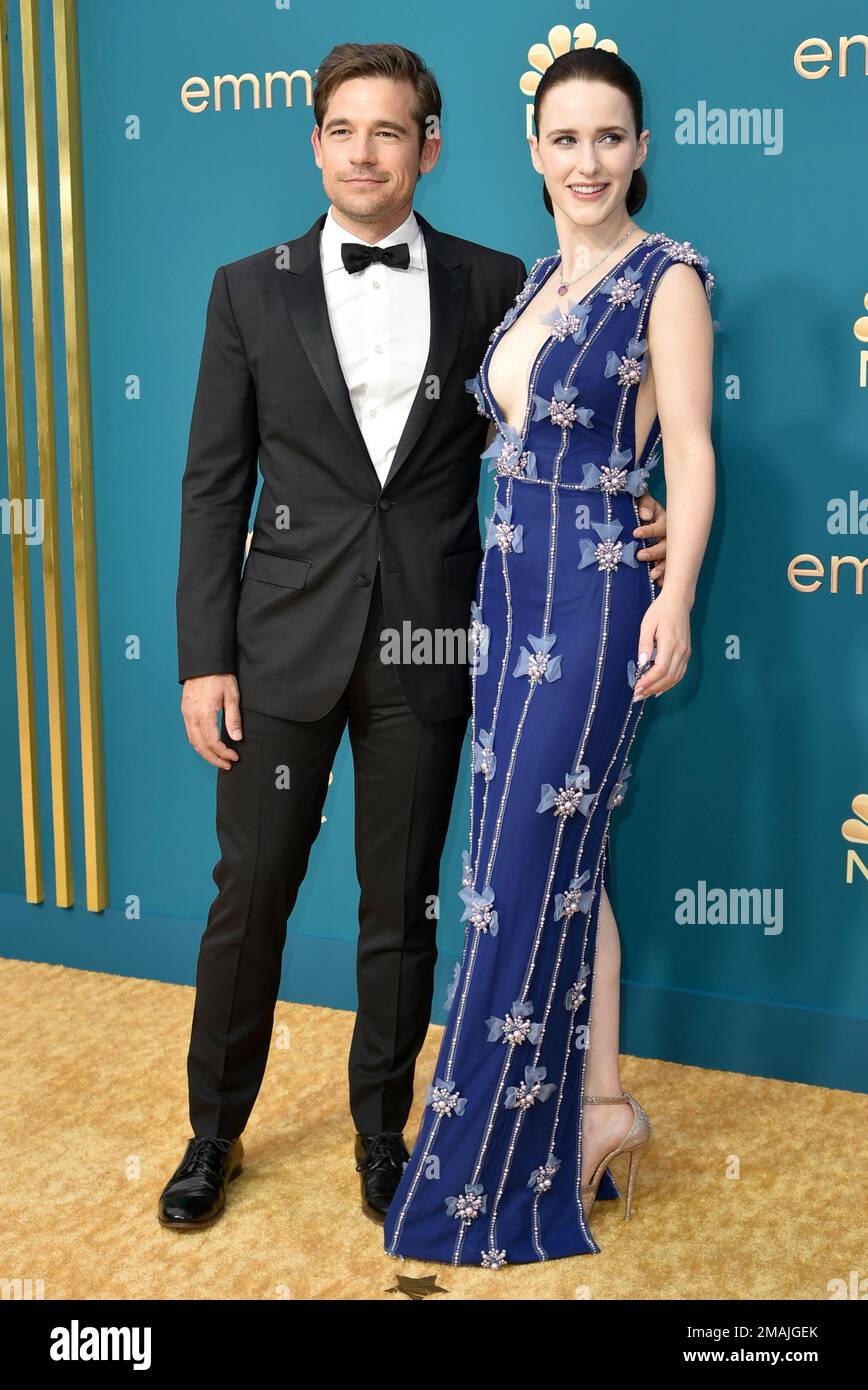 Jason Ralph, left, and Rachel Brosnahan arrive at the 74th Primetime ...