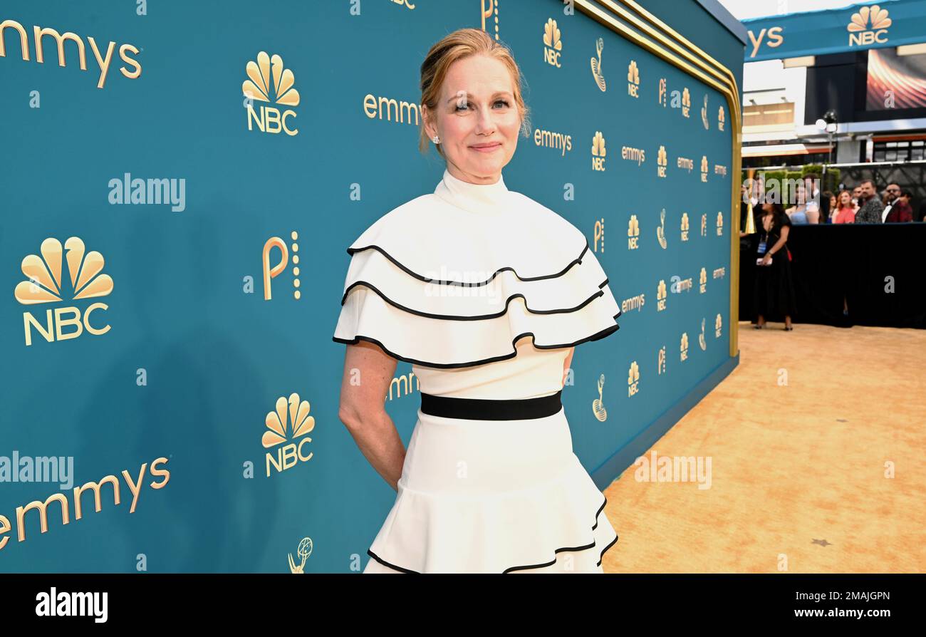Laura Linney arrives at the 74th Emmy Awards on Monday, Sept. 12, 2022 ...