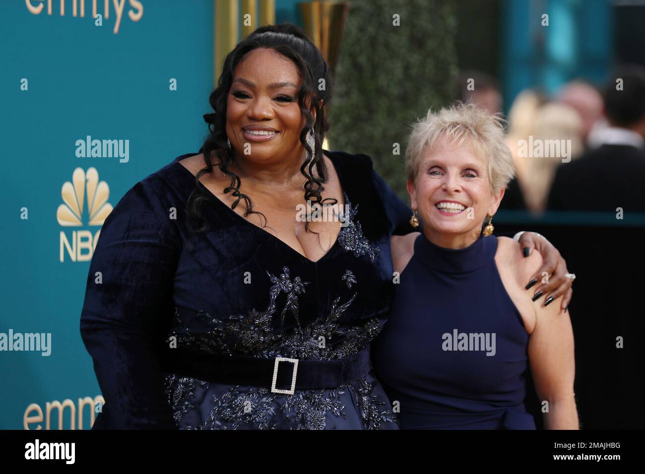 Patricia Williams, left, Mary Lou Belli arrive at the 74th Emmy Awards ...