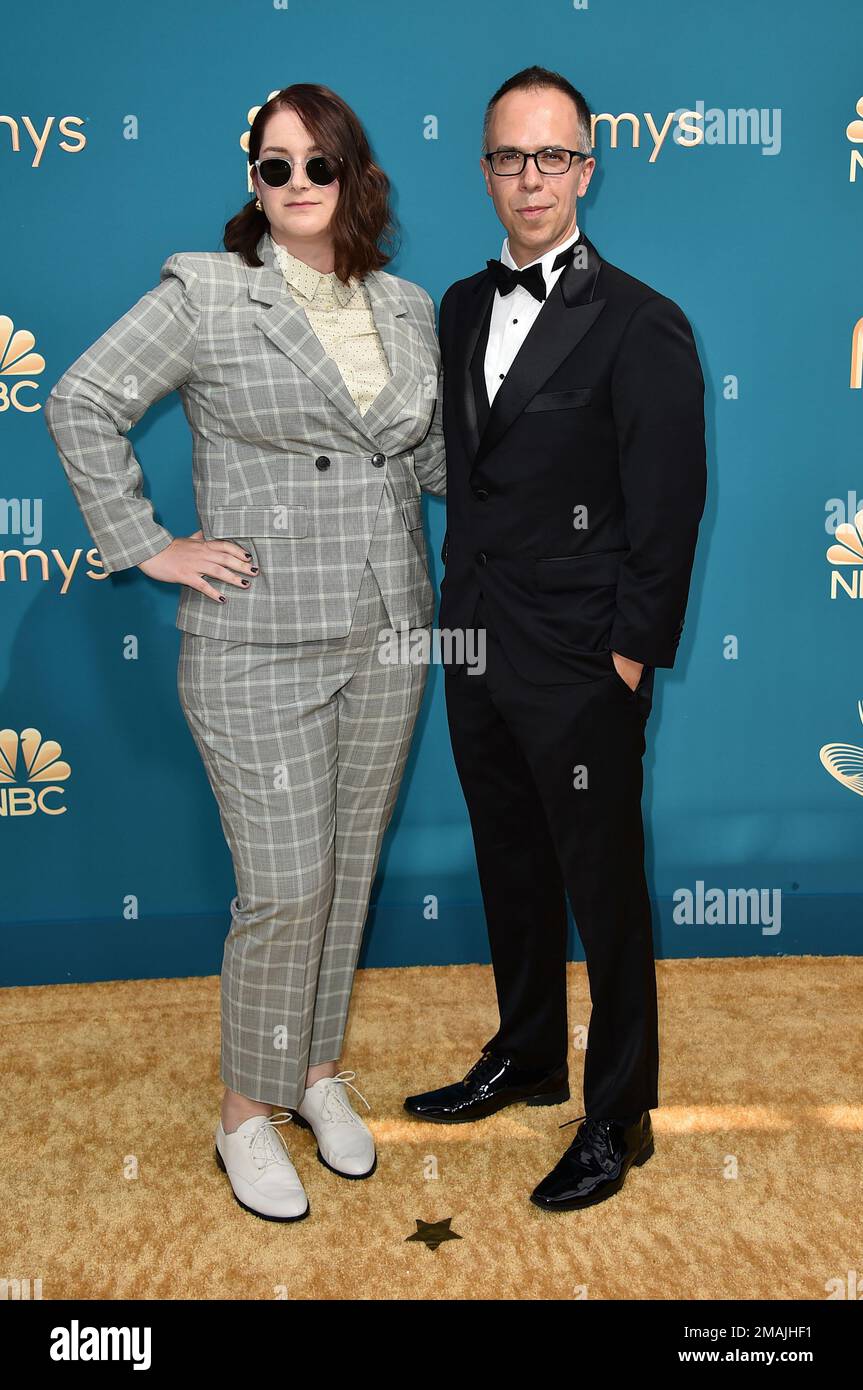 Liz Hannah, left, and Brian Millikin arrive at the 74th Emmy Awards on ...