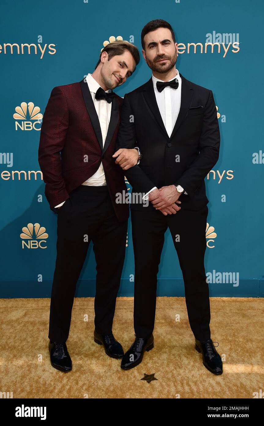 Phil Dunster, left, and Brett Goldstein arrive at the 74th Emmy Awards ...