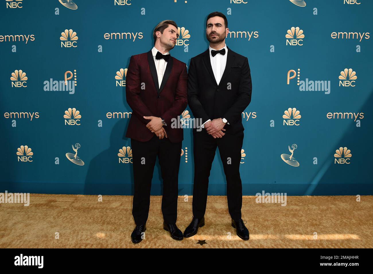 Phil Dunster, left, and Brett Goldstein arrive at the 74th Emmy Awards ...