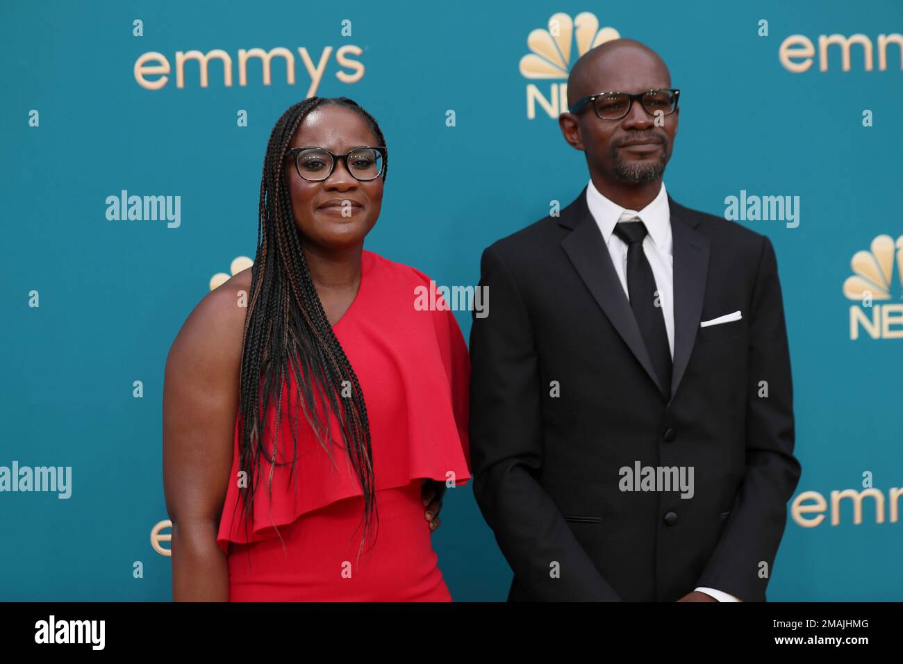 Abby Ajayi, left, and Akin Ajayi arrive at the 74th Emmy Awards on ...