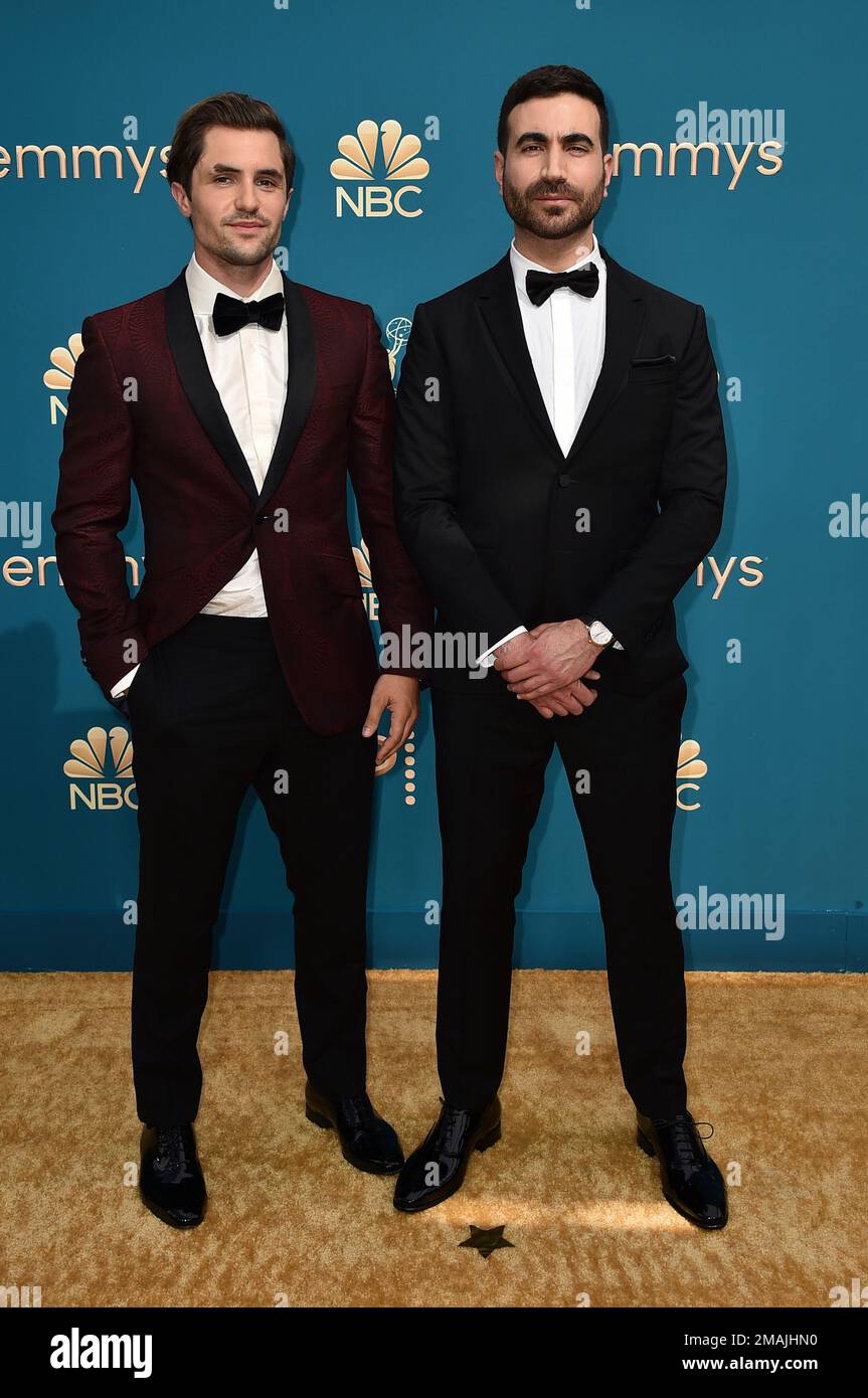 Phil Dunster, left, and Brett Goldstein arrive at the 74th Emmy Awards ...