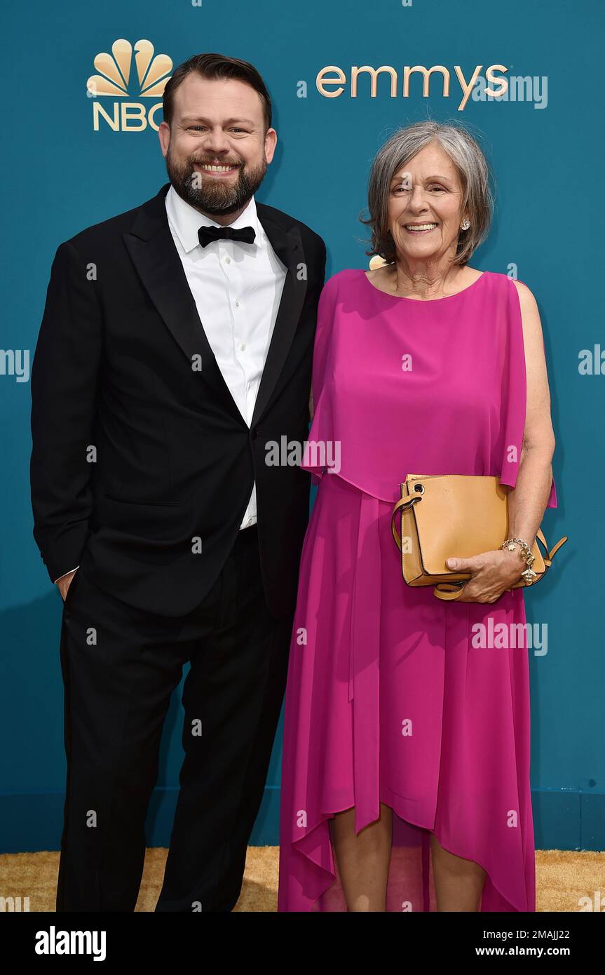 Dan Erickson, left, and Lynn Erickson arrive at the 74th Emmy Awards on ...