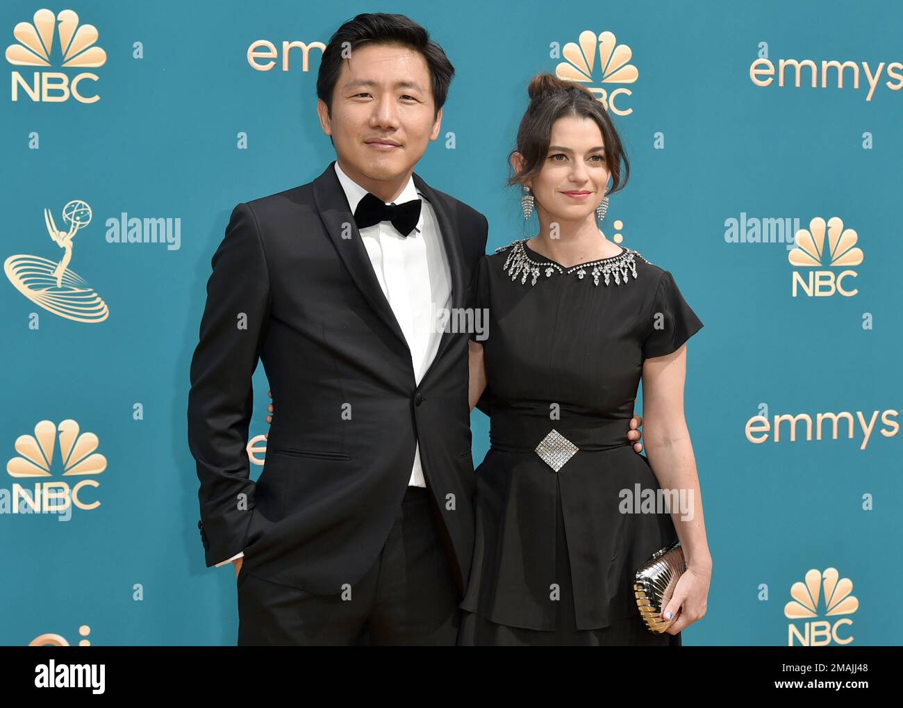 Hiro Murai, left, and Emma Barrie arrive at the 74th Primetime Emmy ...