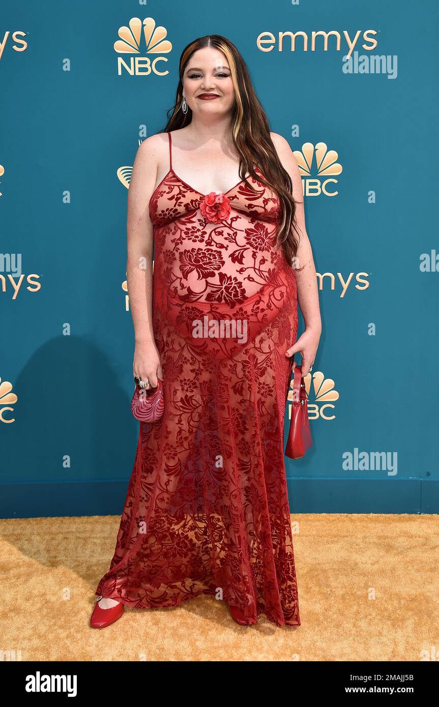 Megan Stalter arrives at the 74th Emmy Awards on Monday, Sept. 12, 2022 ...