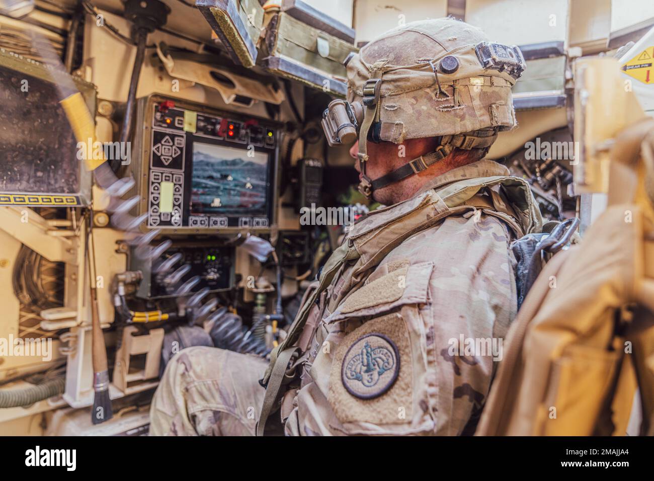 A. U.S. Army Trooper Spc. Richard Ellezy, a vehicle commander assigned ...