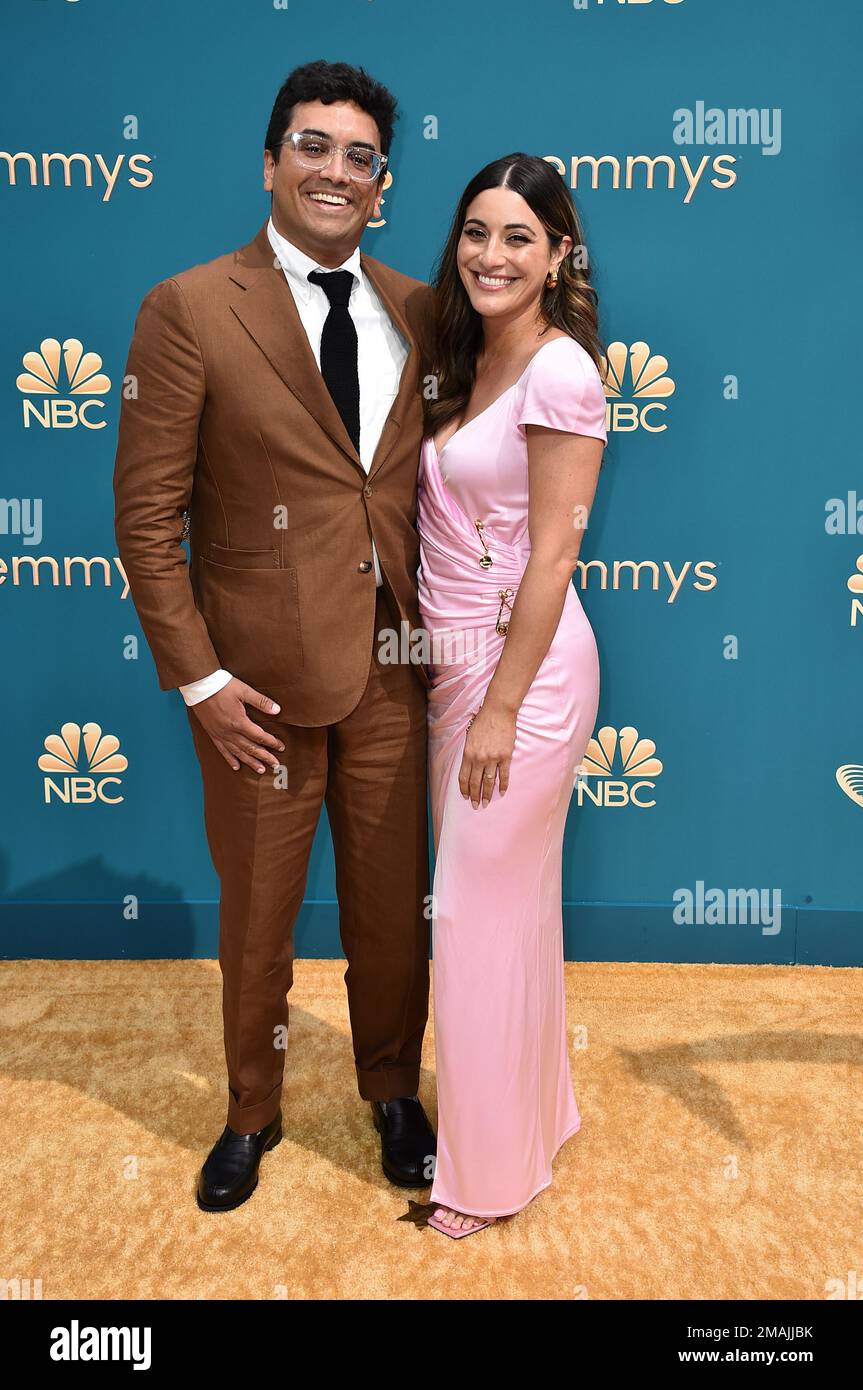 Jane Becker, right, and James Atkinson arrive at the 74th Emmy Awards ...