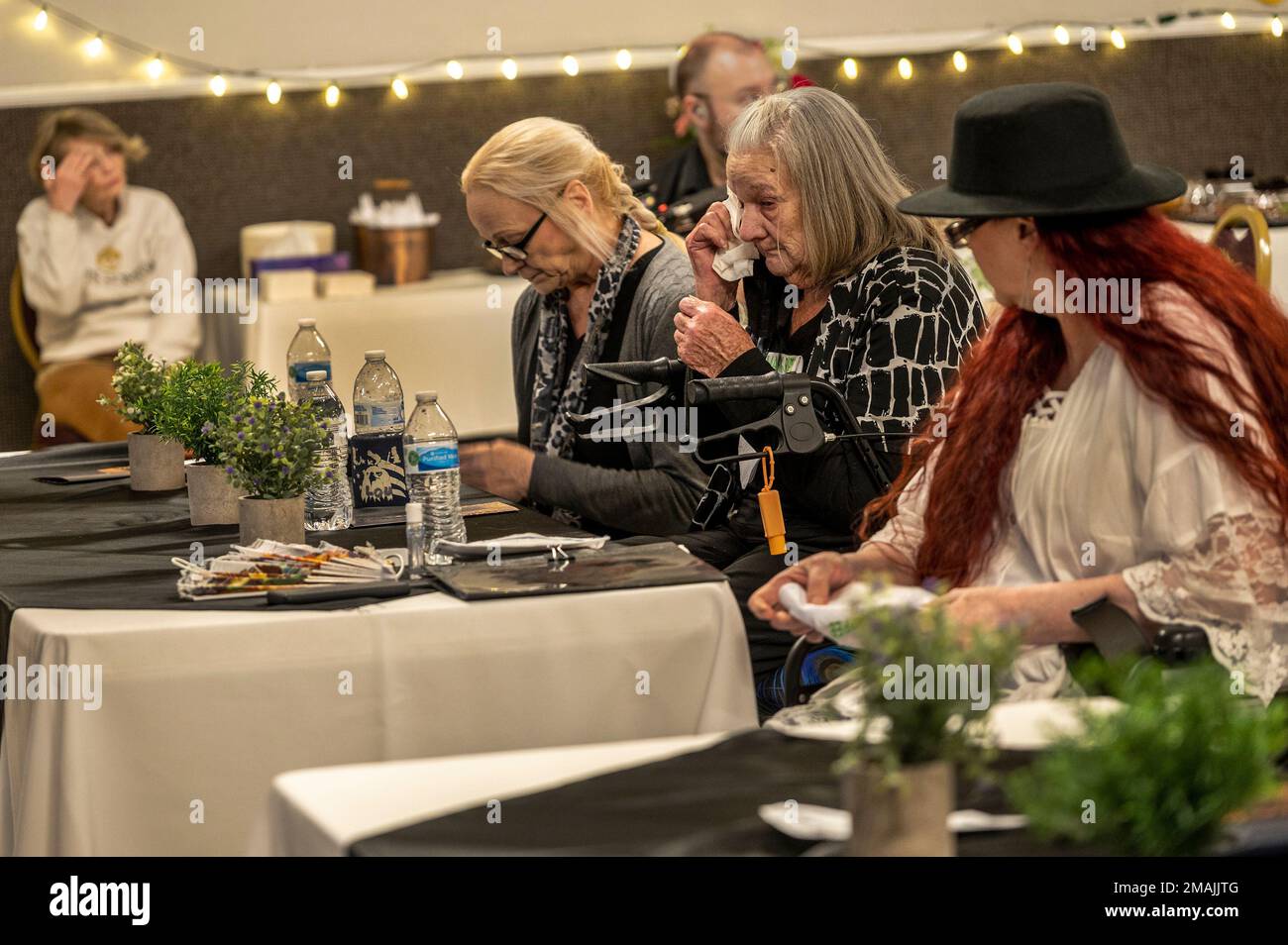January 13, 2023, Vacaville, Calif: Lou Rippee, center, wipes tears at ...
