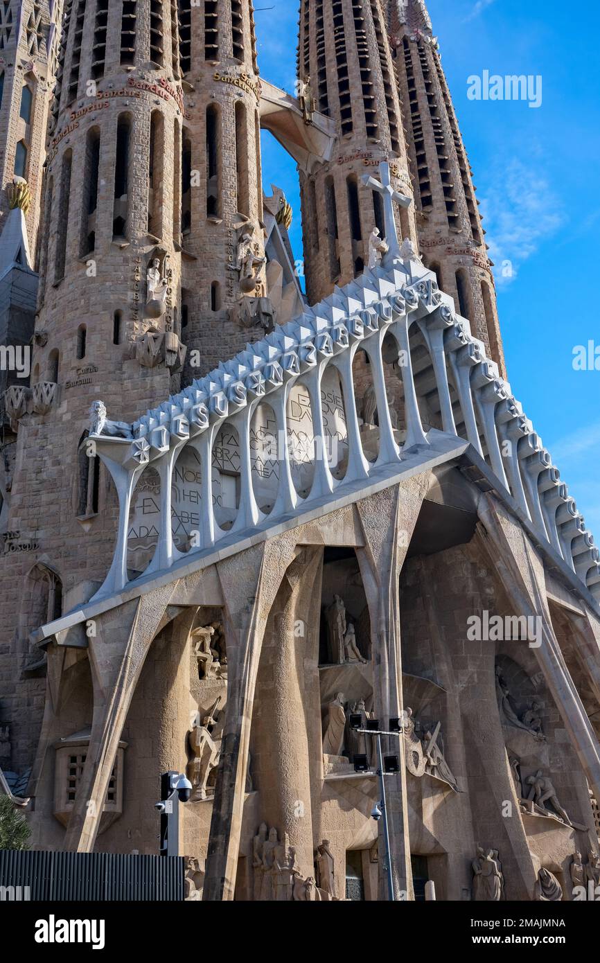 A vertical of the breathtaking exterior of the Sagrada Familie church ...