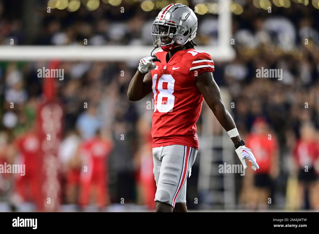 Ohio State wide receiver Marvin Harrison Jr. lines up during the second ...