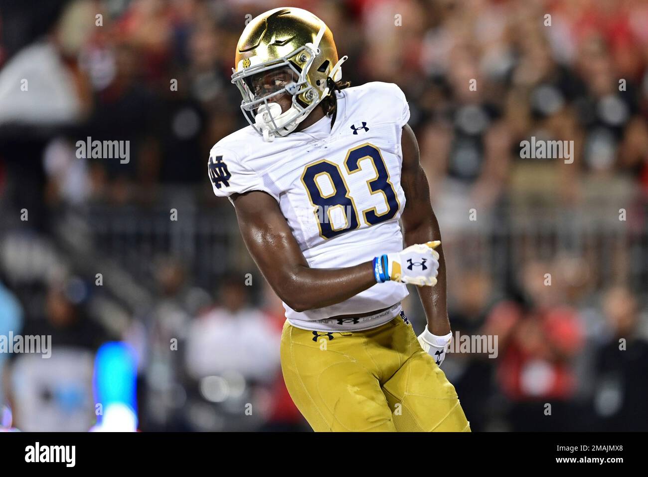 Notre Dame wide receiver Jayden Thomas jogs during the second quarter ...