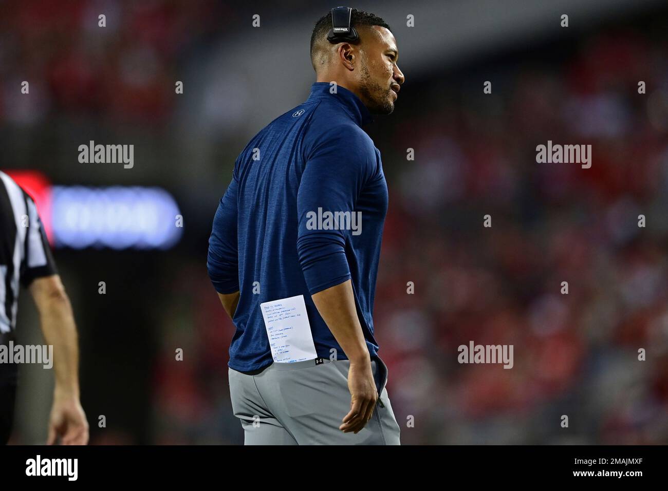 Notre Dame head coach Marcus Freeman walks during the first quarter of ...
