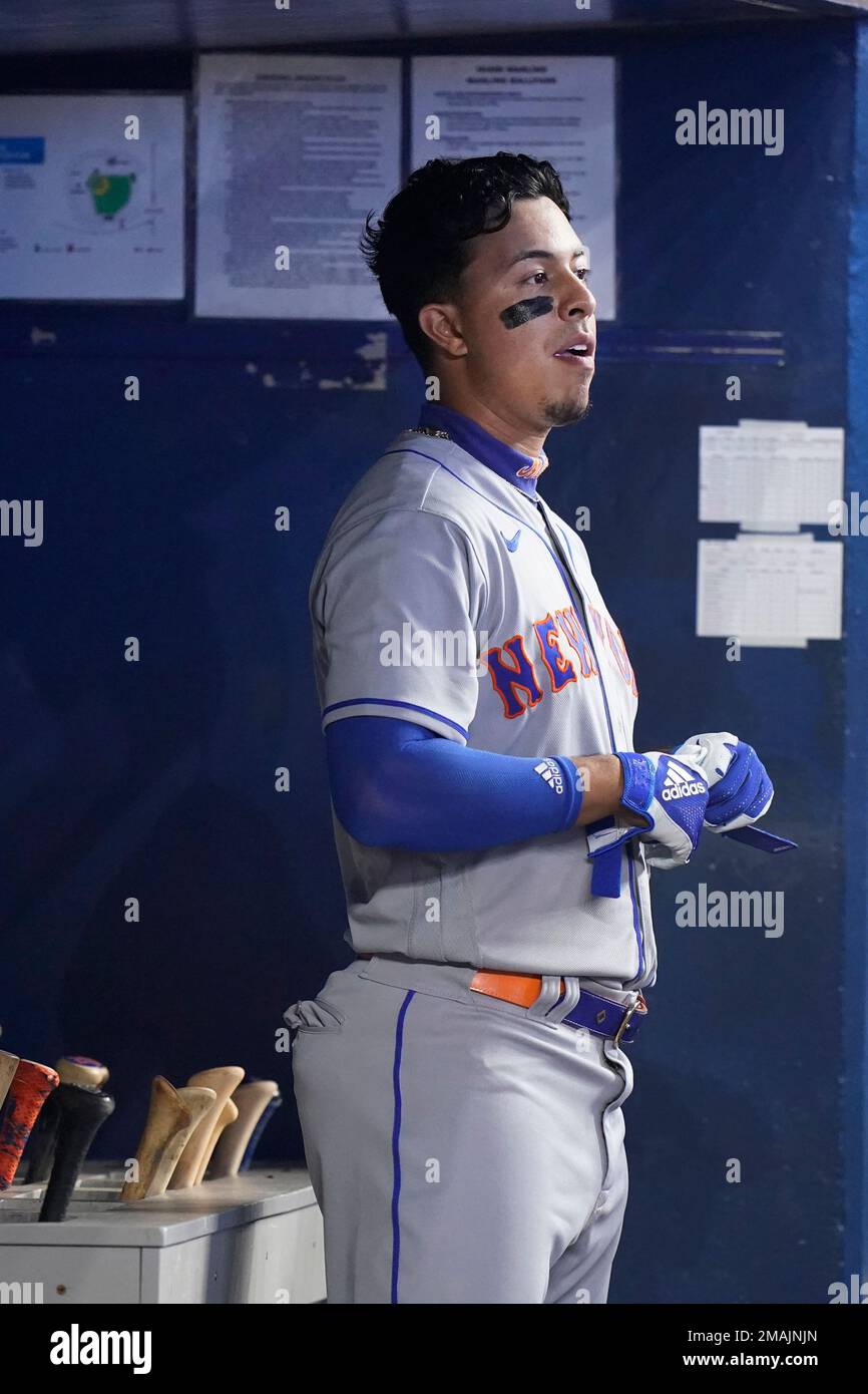 New York Mets' Mark Vientos looks out of the dugout during the fifth ...
