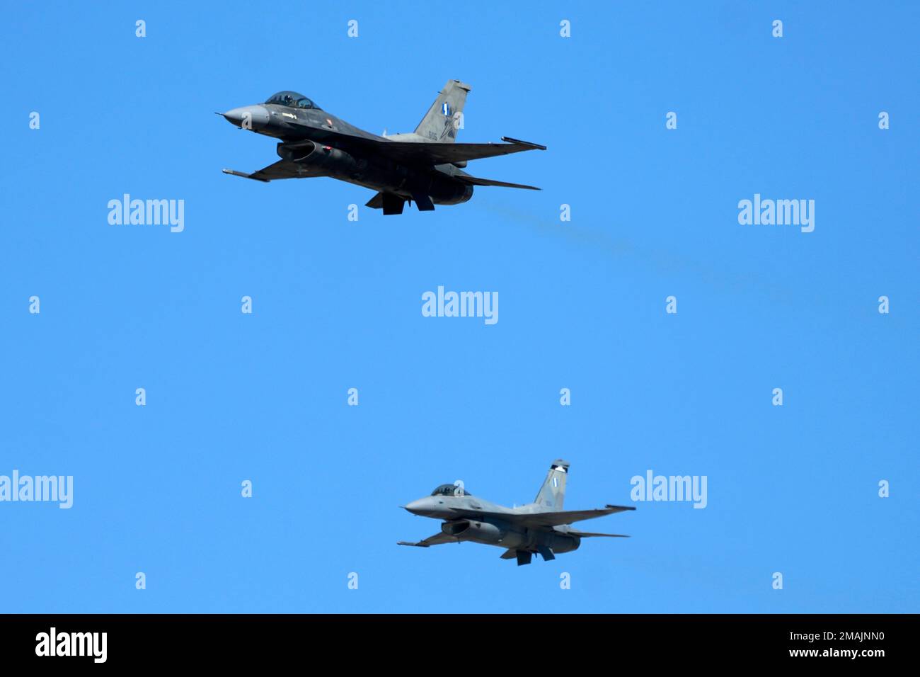 Greek Fighter Jets F-16 Viper, fly over Tanagra air force base about 74 ...