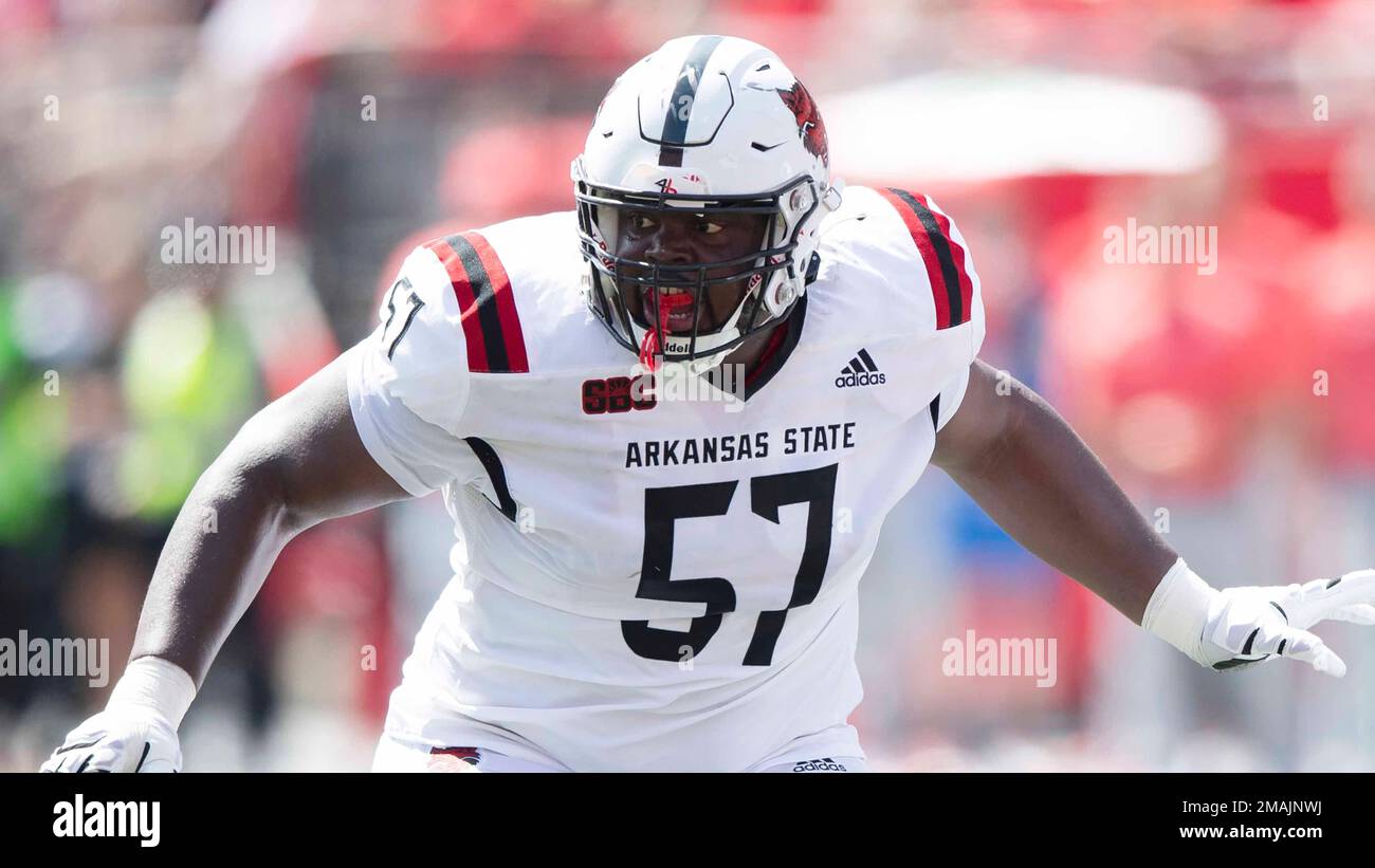 Arkansas State offensive lineman Robert Holmes (57) during a NCAA ...
