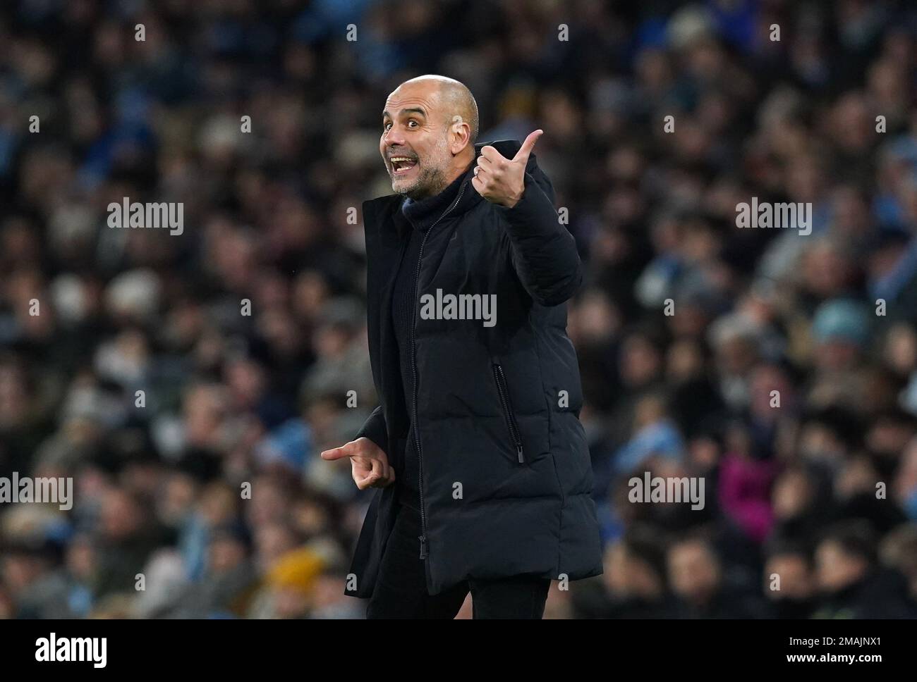 Manchester City manager Pep Guardiola reacts on the touchline during ...