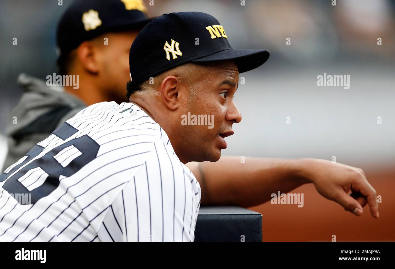 New York Yankees relief pitcher Wandy Peralta (58) in the dugout during ...
