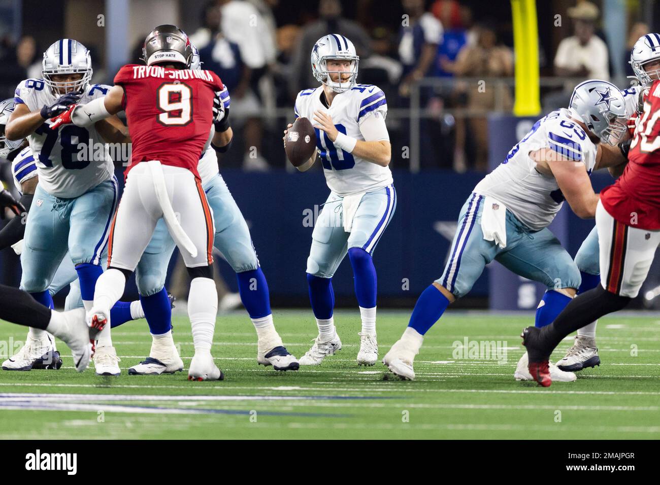 Dallas Cowboys quarterback Cooper Rush (10) looks to pass during an NFL ...