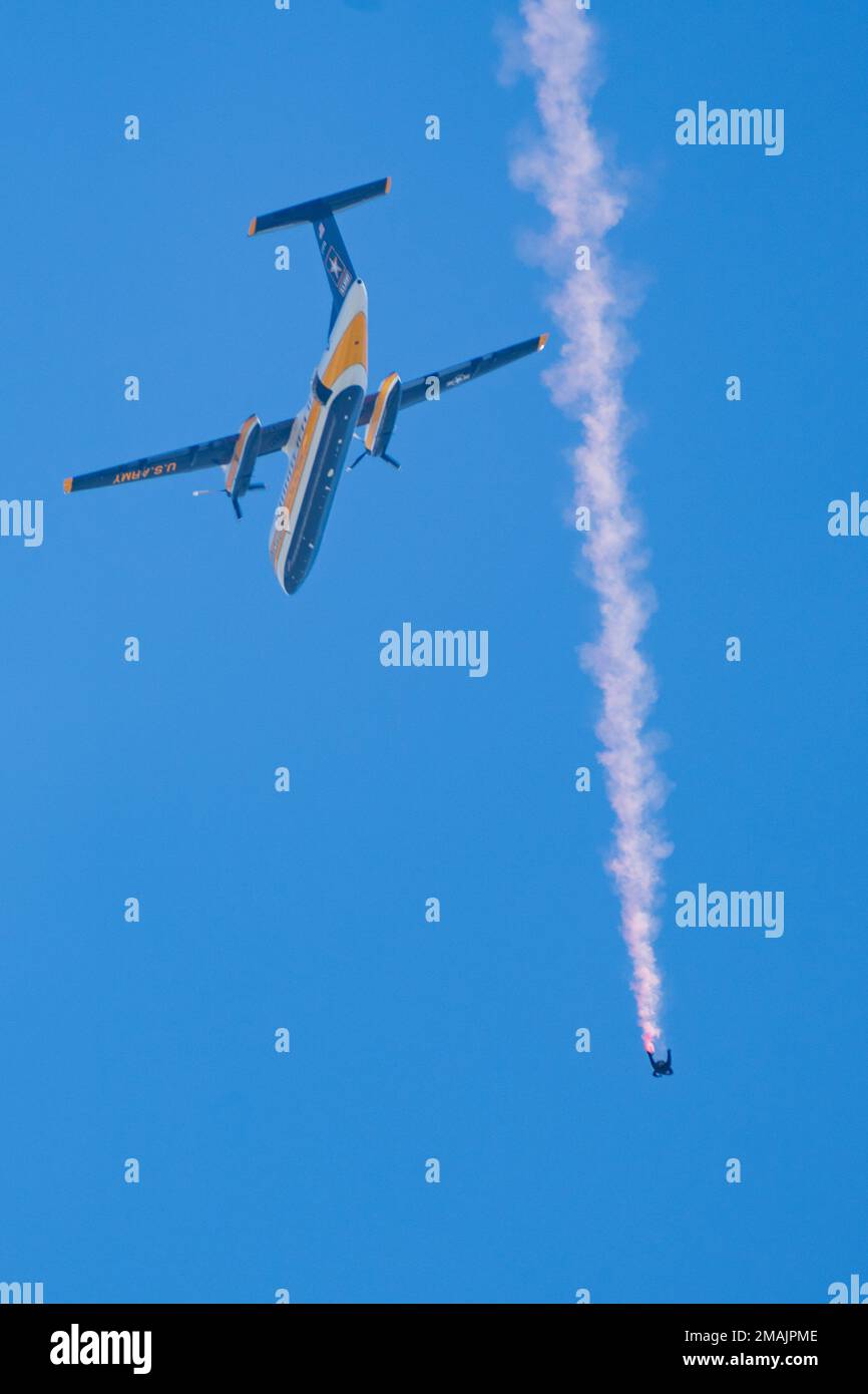 Staff Sgt. Justin Brenner of the U.S. Army Parachute Team exits the C ...