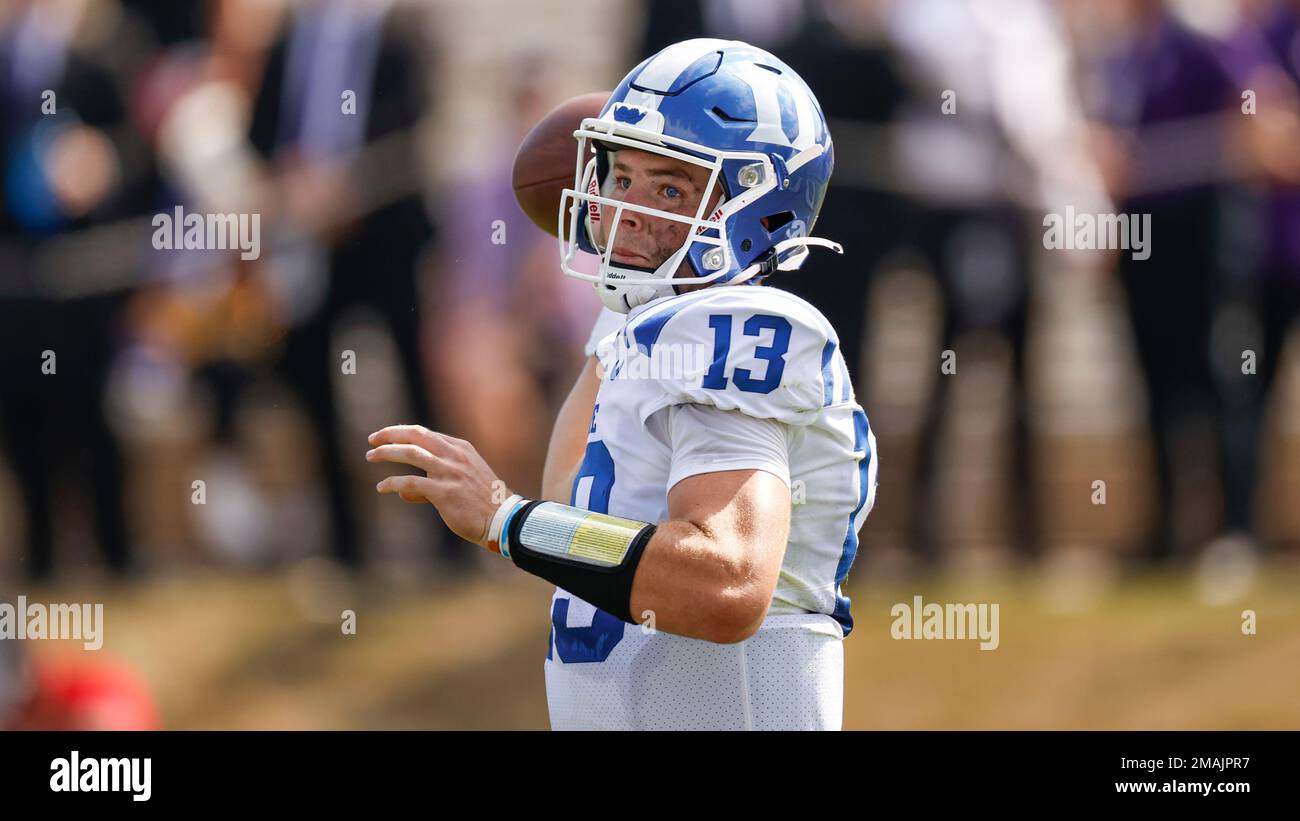 Duke quarterback Riley Leonard (13) looks to pass the ball against ...