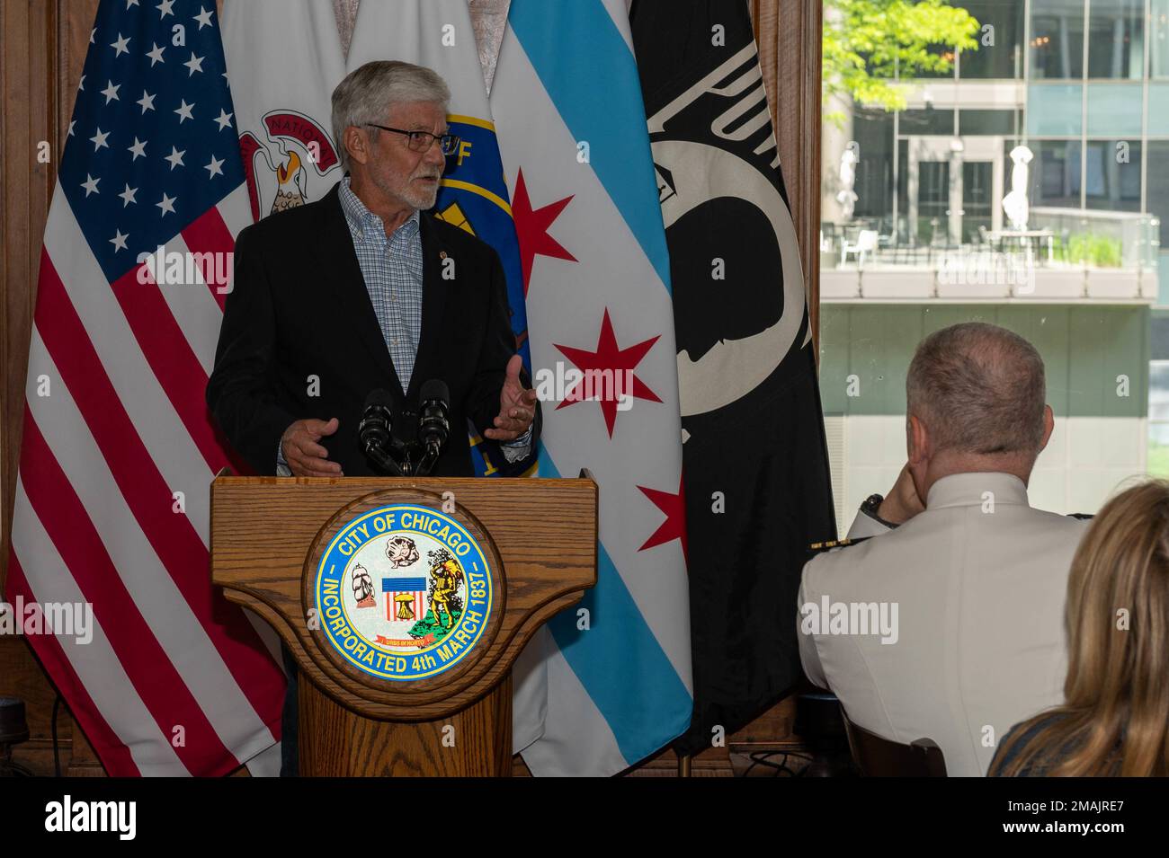 Jim Frazier, the Gold Star Family Representative, speaks to an audience ...