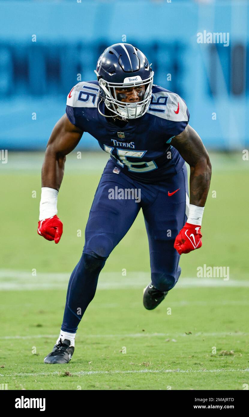 Tennessee Titans wide receiver Treylon Burks (16) breaks on a route ...