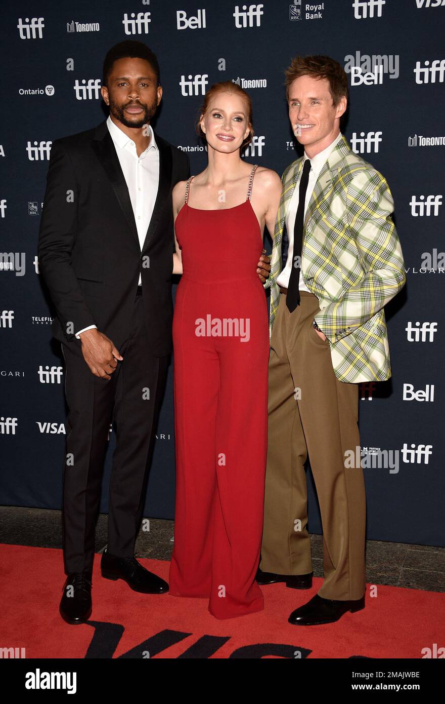 Nnamdi Asomugha, from left, Jessica Chastain, and Eddie Redmayne attend ...