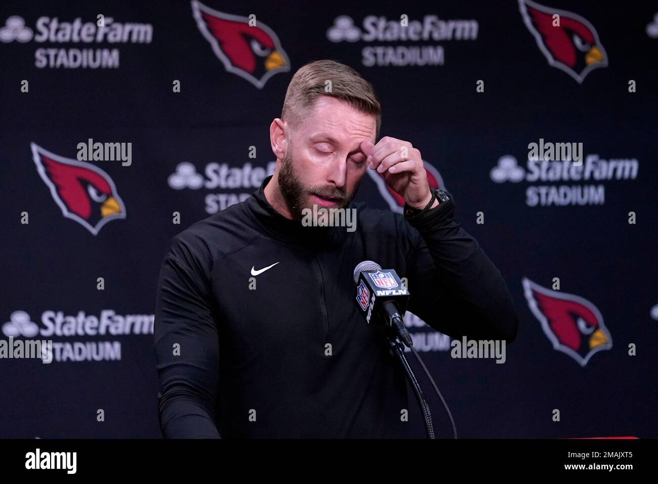Arizona Cardinals head coach Kliff Kingsbury speaks after an NFL ...