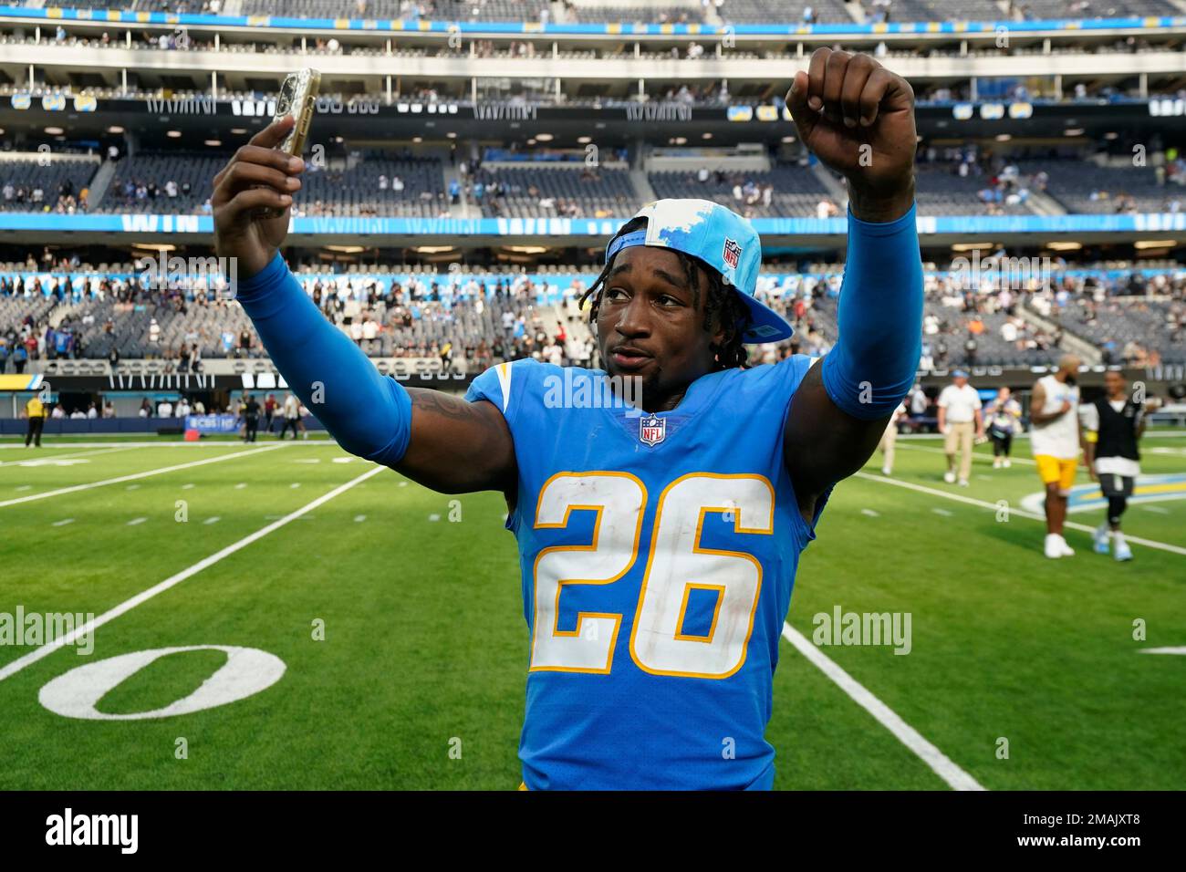 Los Angeles Chargers cornerback Asante Samuel Jr. (26) celebrates after ...
