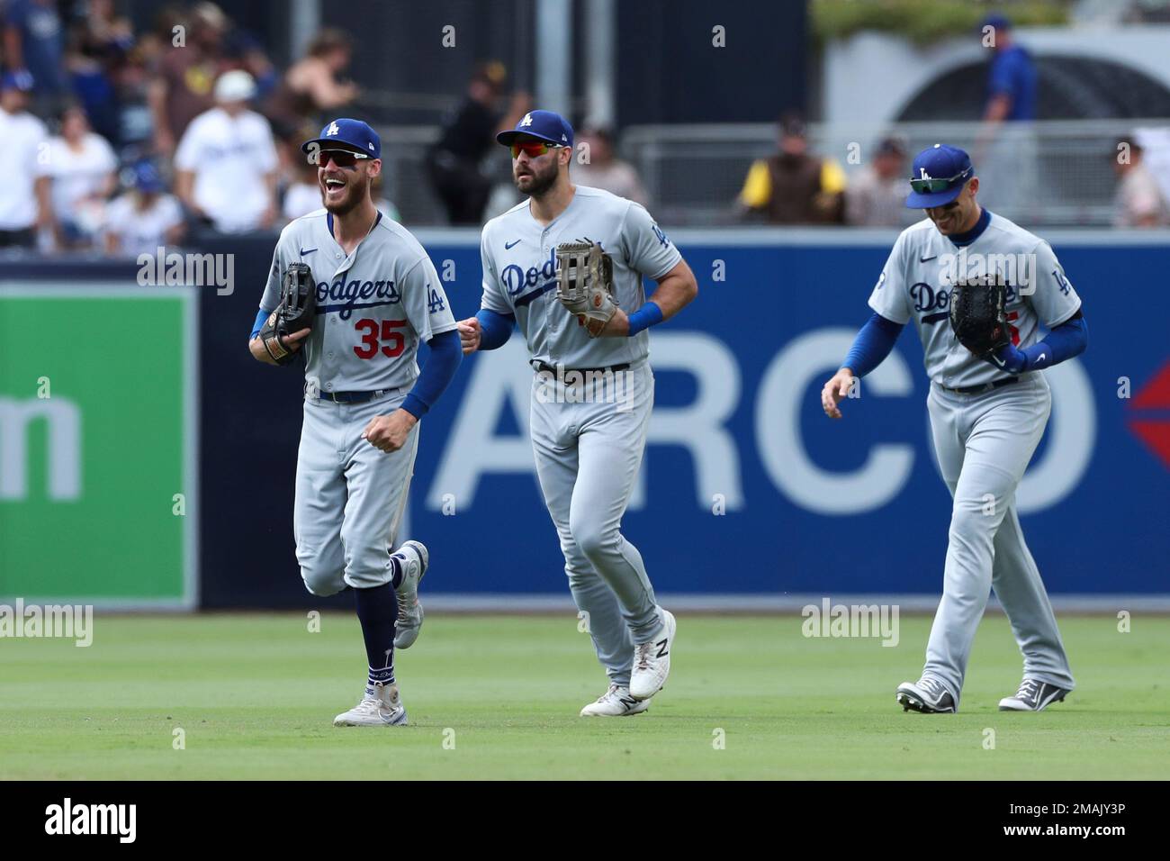 From left to right, Los Angeles Dodgers' Cody Bellinger, Joey Gallo and ...