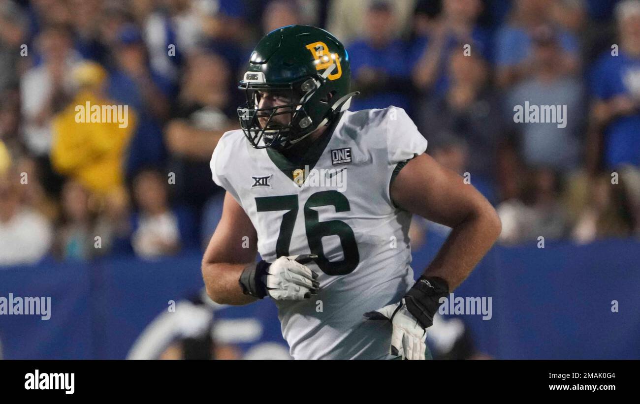 Baylor offensive lineman Connor Galvin (76) runs off the field in the ...