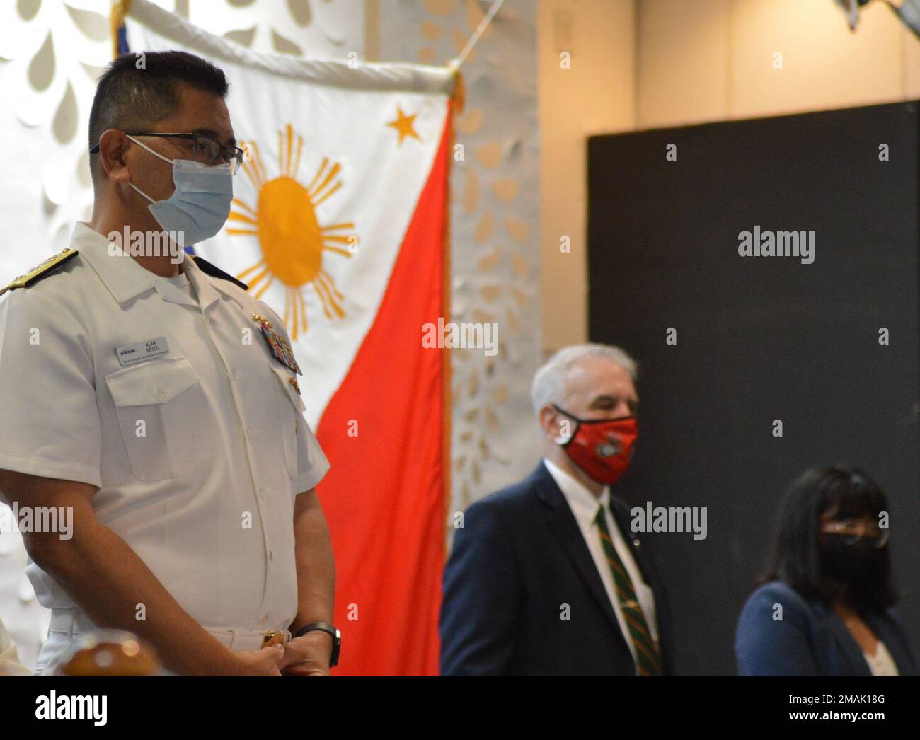 RADM Alan Reyes, Deputy Commander, Naval Supply Systems Command, stands ...