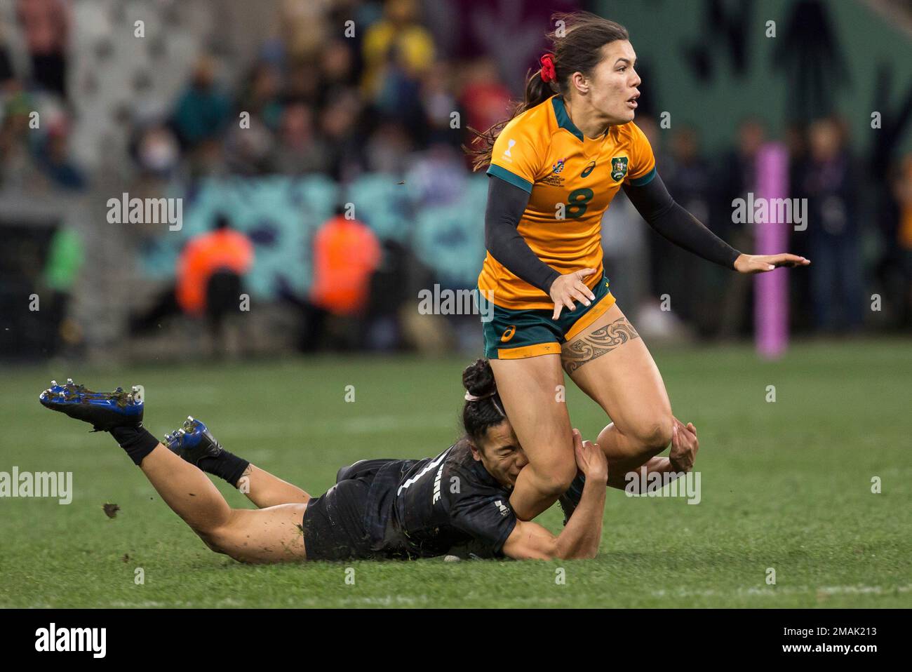 Madison Ashby of Australia, right, is caught by Risi Pouri-Lane of New ...